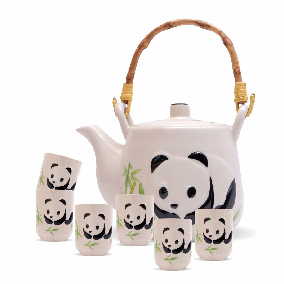 Panda Tea Set – Teapot with Infuser, Cane Handle & 6 Cups | Sancha – Sancha Tea Online Boutique