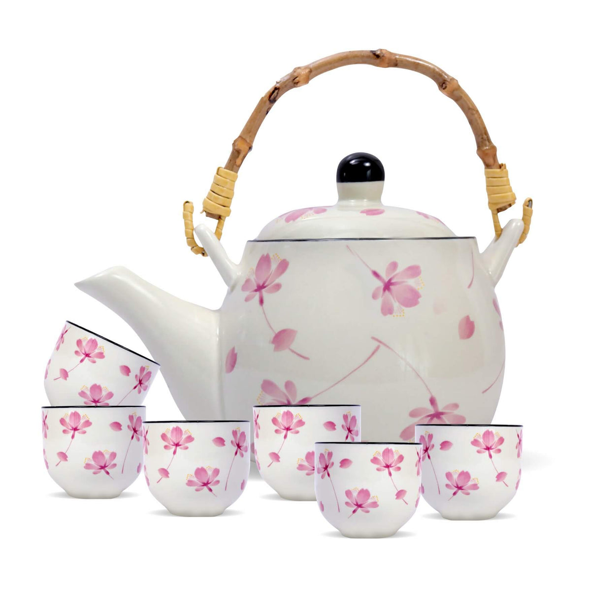 Aralia Sakura Tea Set – Japanese Floral Teapot with 6 Cups | Sancha ...