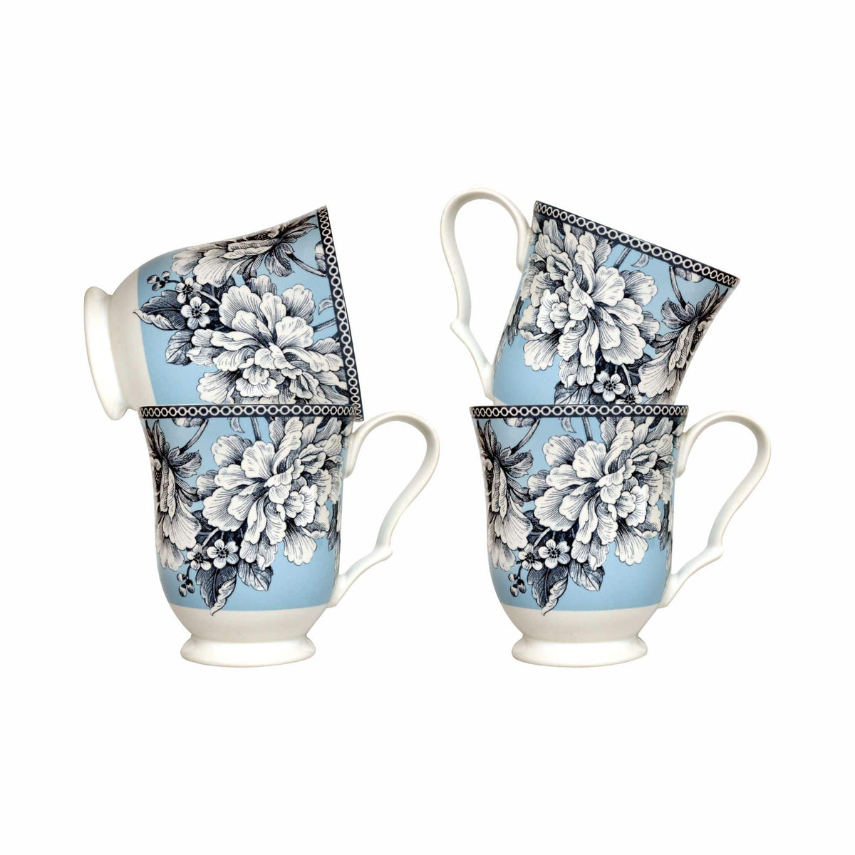 Adelaide Blue Vintage Tea Mugs – Elegant Porcelain Mug Set of 4 ...